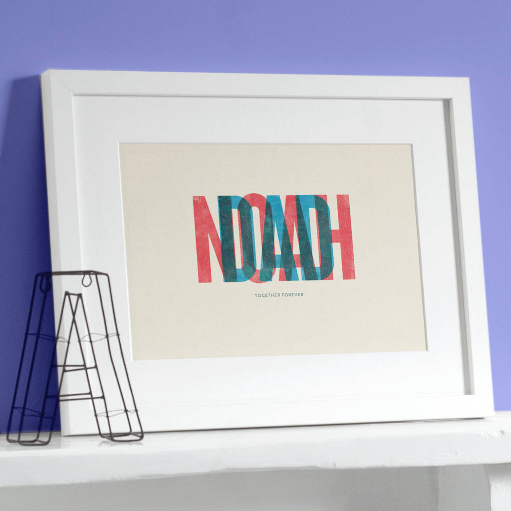 Personalised Letterpress Style Connected Names Print– The Drifting Bear Co