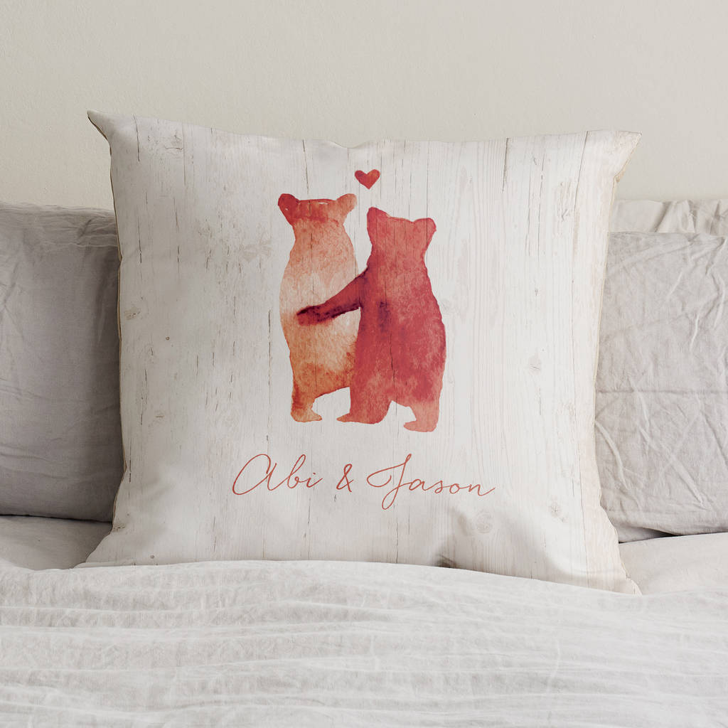 Personalised Bear Couple Faux Suede Cushion– The Drifting Bear Co