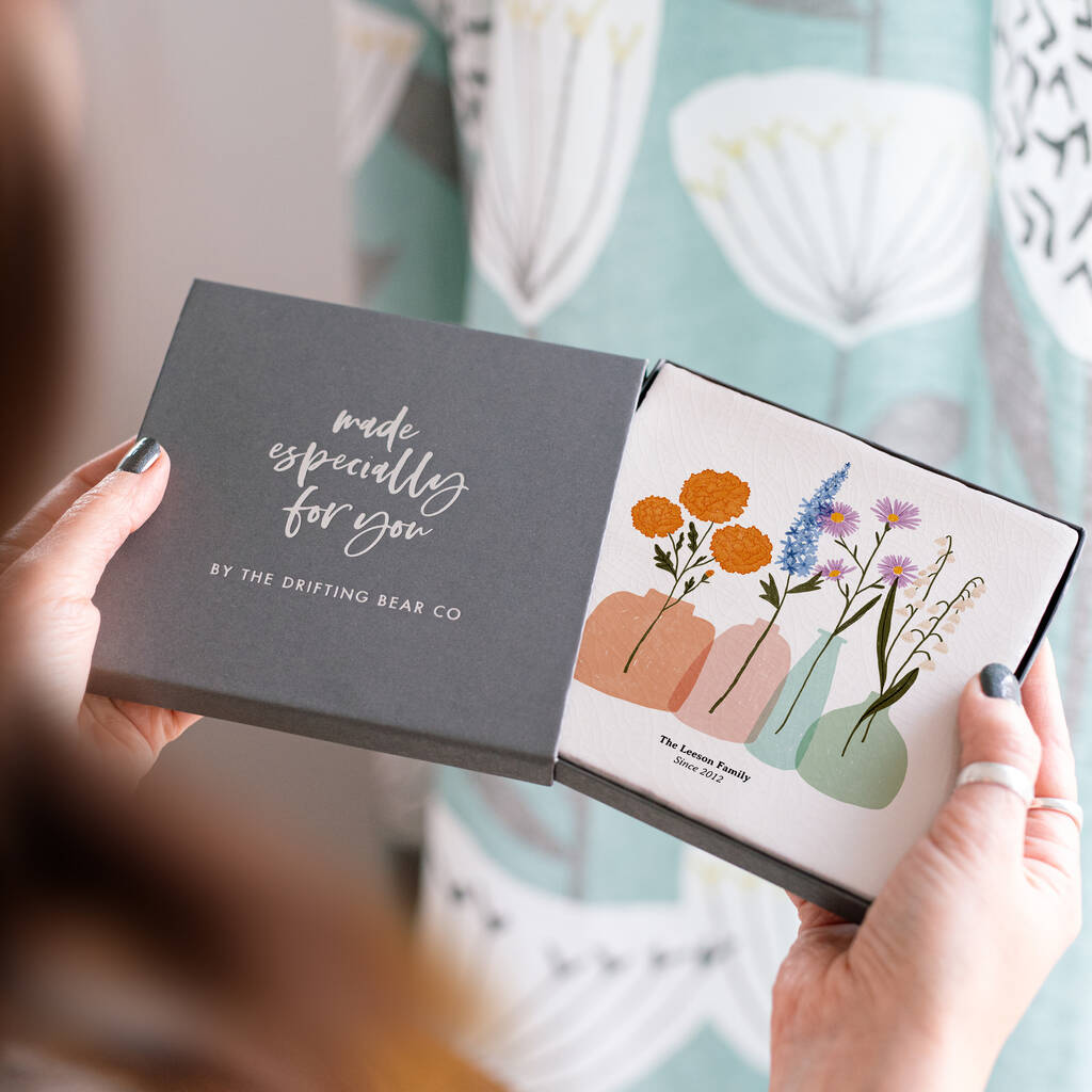 Personalised Family Birth Flowers Ceramic Tile– Drifting Bear Co.