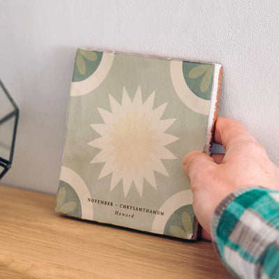 Personalised Birth Flower Patterned Ceramic Tile– Drifting Bear Co.