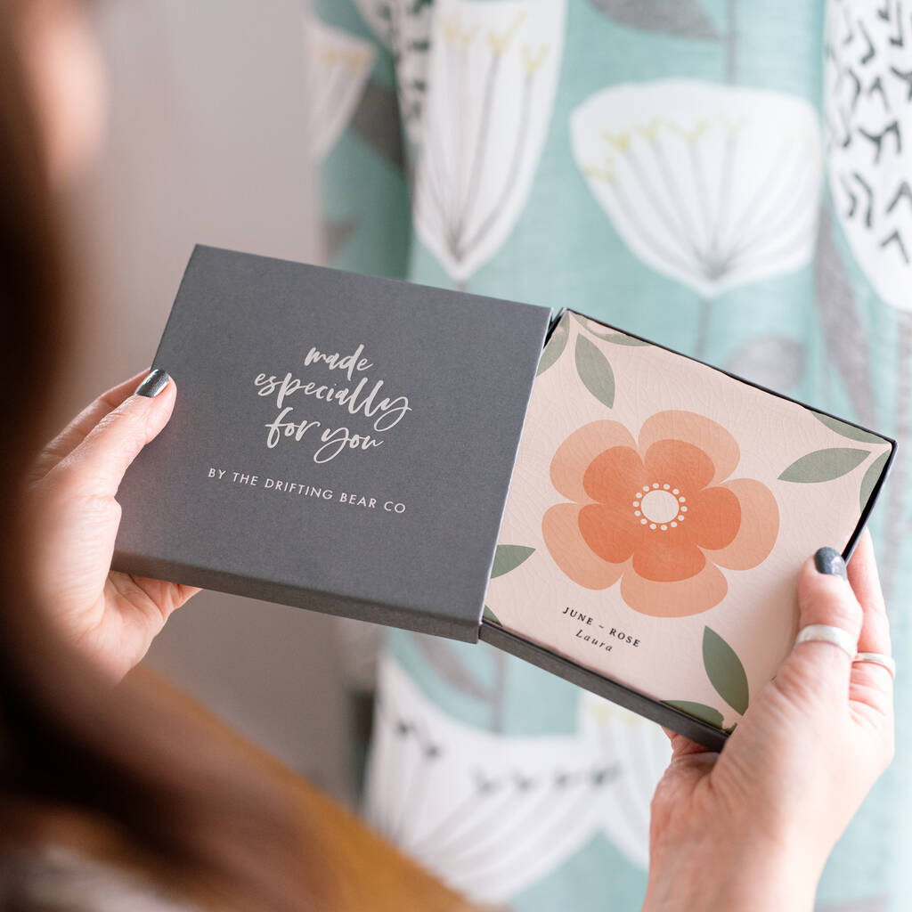 Personalised Birth Flower Patterned Ceramic Tile– Drifting Bear Co.