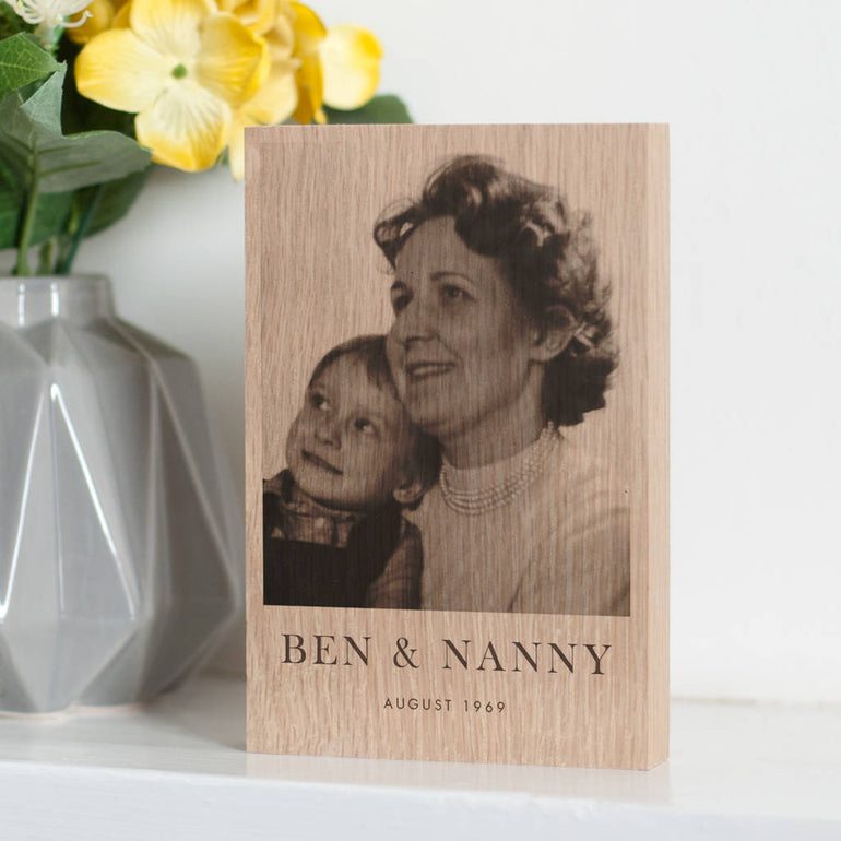 Personalised Solid Oak Wooden Photo Block– Drifting Bear Co.